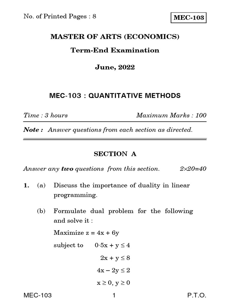 MEC-103 (2) | PDF | Mathematical Objects | Mathematical Analysis