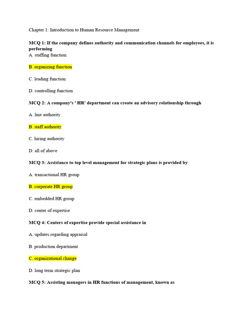 Multiple Choice Collection | PDF | Human Resource Management | Human ...