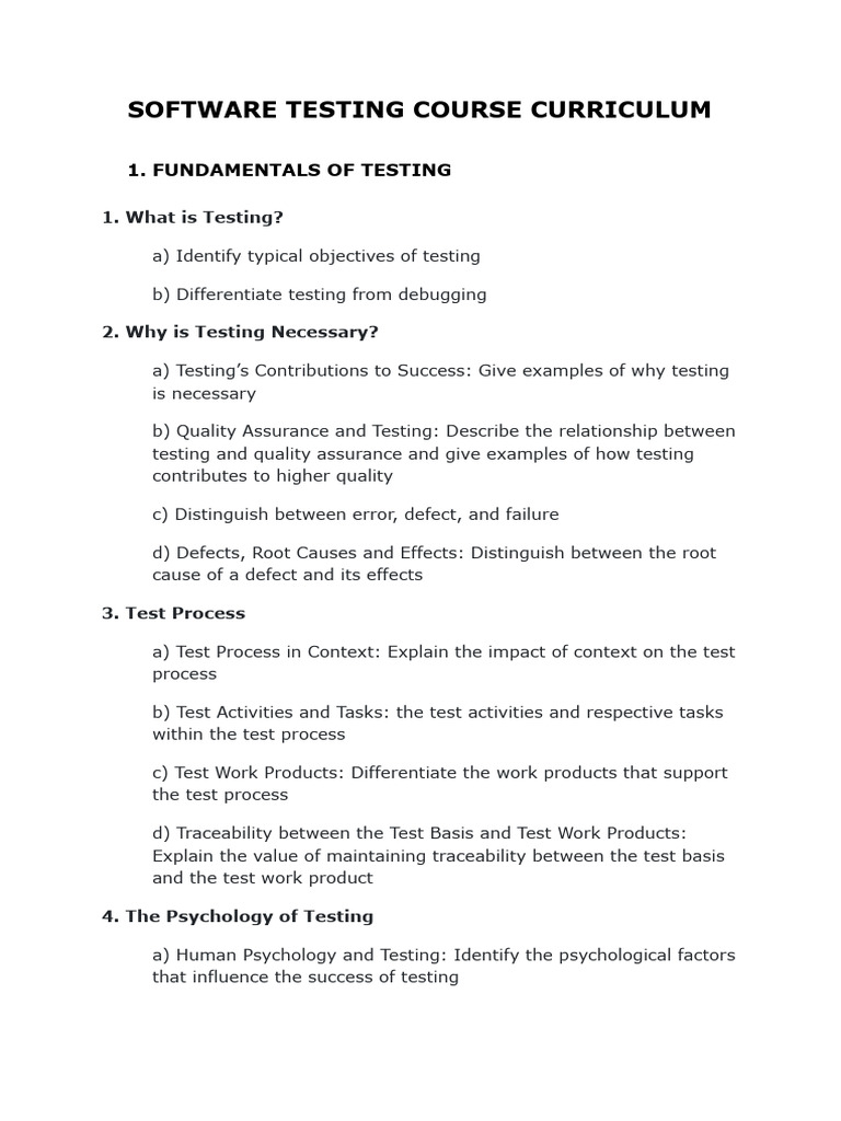 Software Testing Course Curriculum Pdf Software Testing Version Control