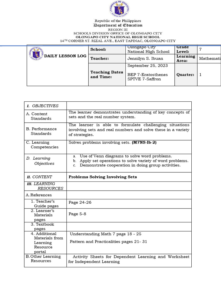 Problem Solving Involving Sets Part 2 | PDF | Learning | Cognition