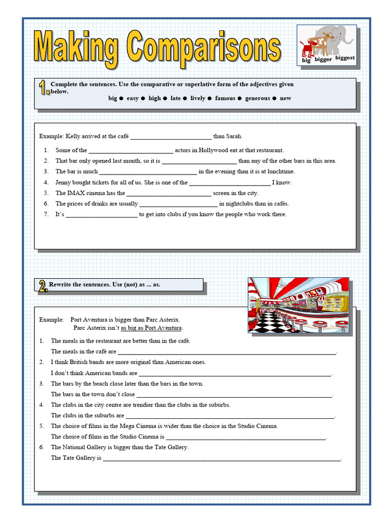 Making Comparisons Grammar Drills Sentence Transformation Rephrasing ...