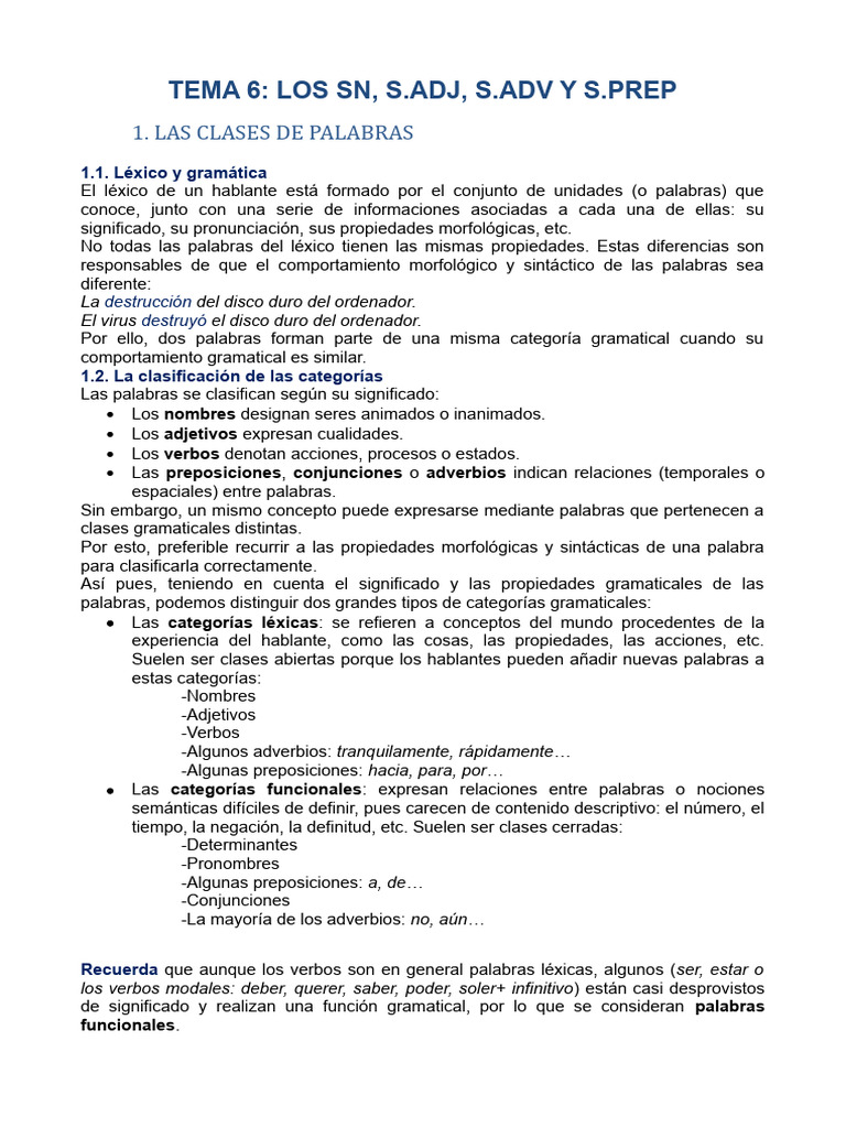 SN, Sadj, Sadv, Aprep | PDF | Adverbio | Palabra