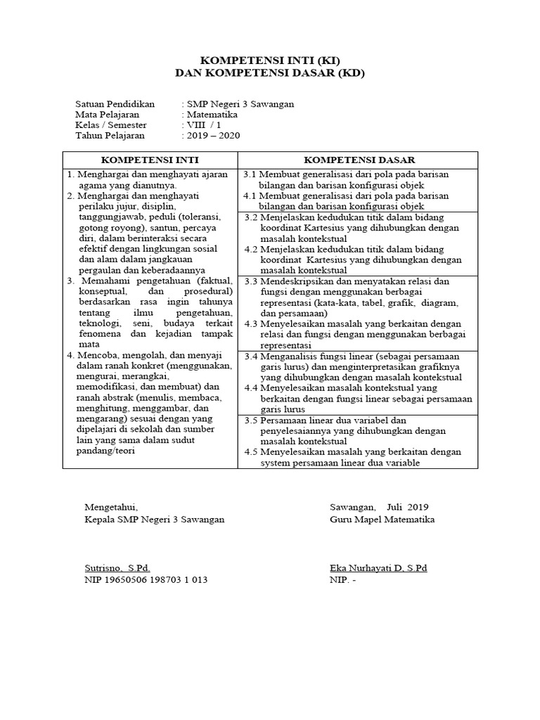 KI Dan KD Kelas 8 | PDF