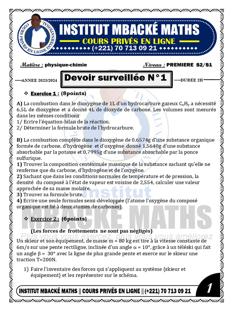 Devoir Surveillée N°1 - 1S2-1S1 - PC | PDF | Rotation | Oxygène