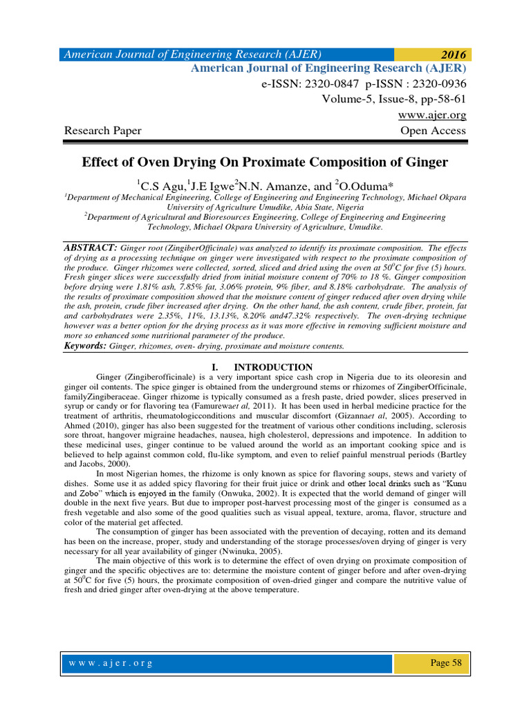 Effect of Oven Drying on Proximate Compo | PDF | Ginger | Distillation