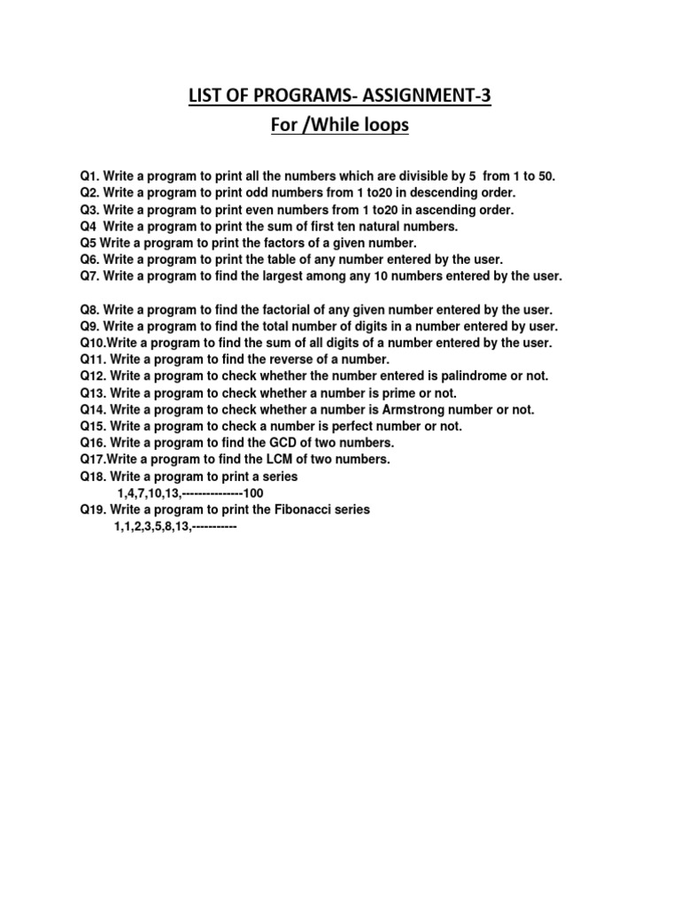 Assignment 3 (For and While Loop) | PDF