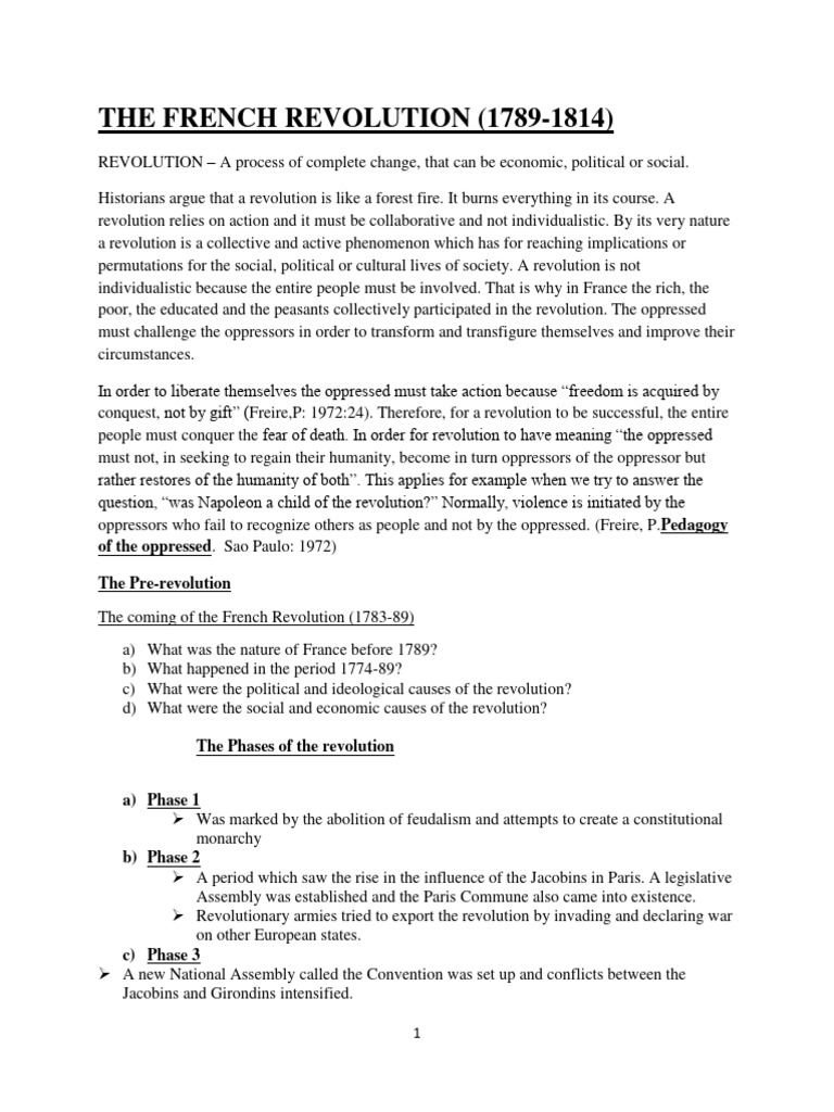 THE FRENCH REVOLUTION Notes | PDF | Reign Of Terror | Taxes