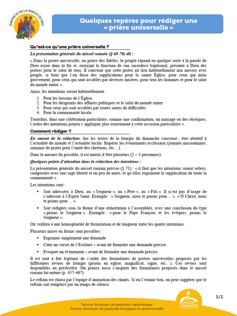 SDPC - Fiche Technique Priere Universelle | PDF | Prière | Messe