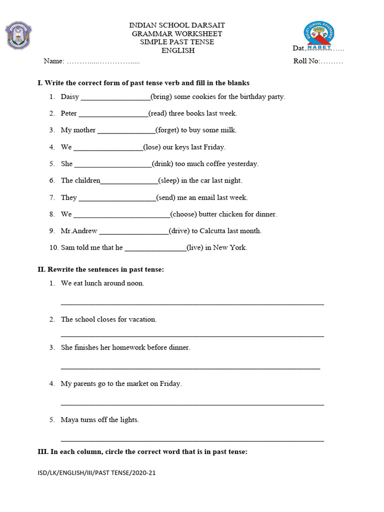 Simple Past Tense Worksheet | PDF | Grammar | Linguistics