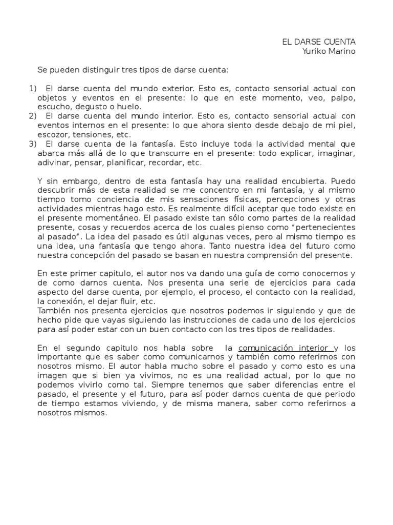 El Darse Cuenta | PDF | Relaciones personales, crianza y desarrollo ...