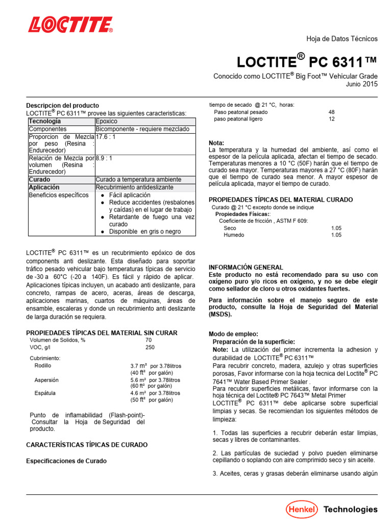 Loctite PC 6311 Bigfoot | PDF | Agua | Petróleo