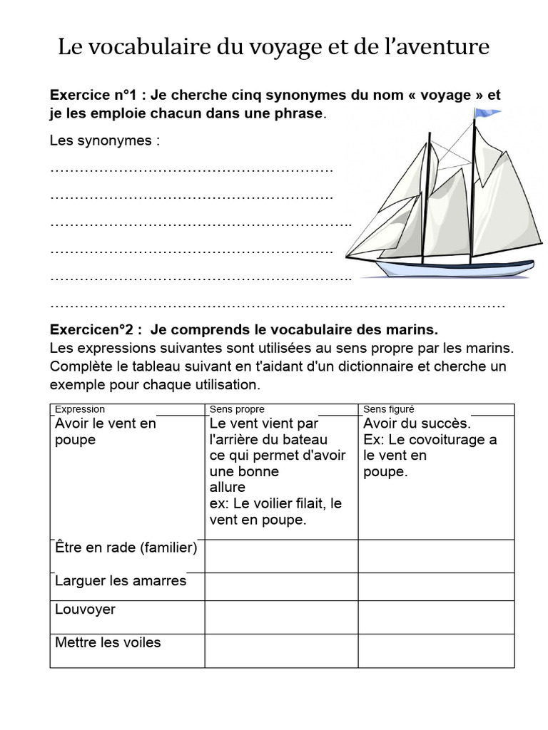 Vocabulaire du voyage et de l'aventure | PDF | Études des langues ...