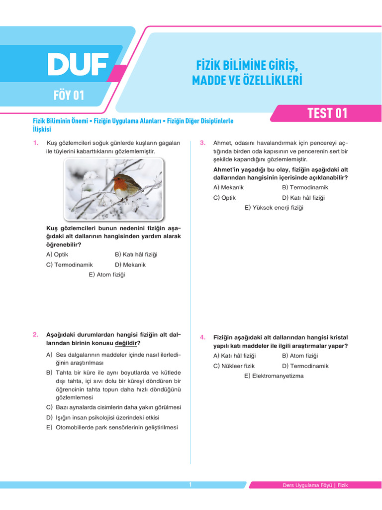 Tyt Fi̇zi̇k Duf - Föy 1 - Ornek | PDF