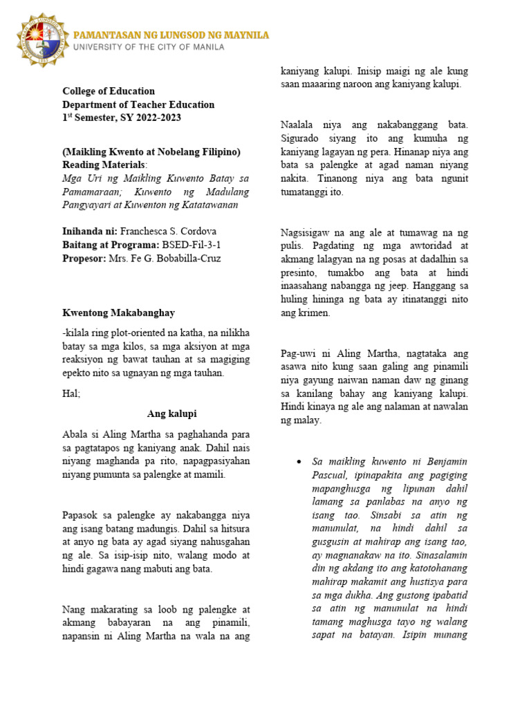 Kwentong - Makabanghay, Kwentong - Katutubong Kulay - Cordova | PDF Kwentong - Makabanghay, Kwentong - Katutubong Kulay - Cordova | PDF