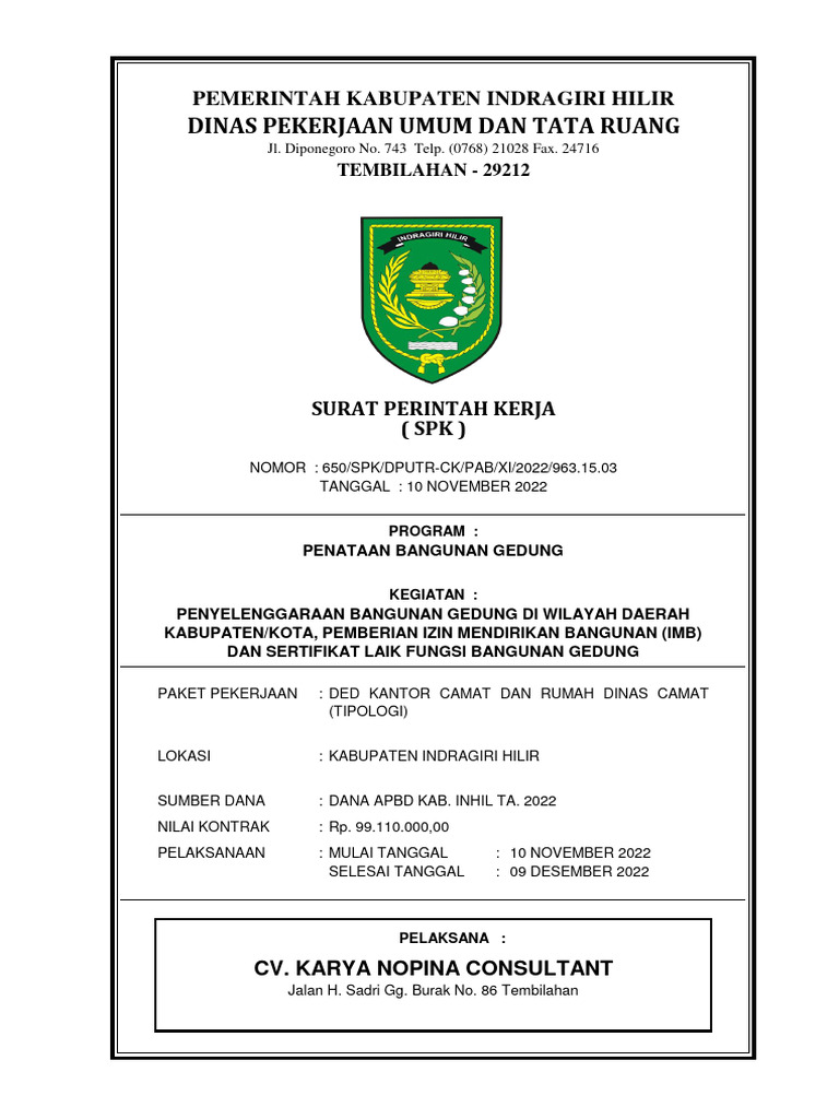 15.1 Kertas Kerja PL - DeD Kantor Camat Dan Rumah Dinas Camat (Tipologi ...