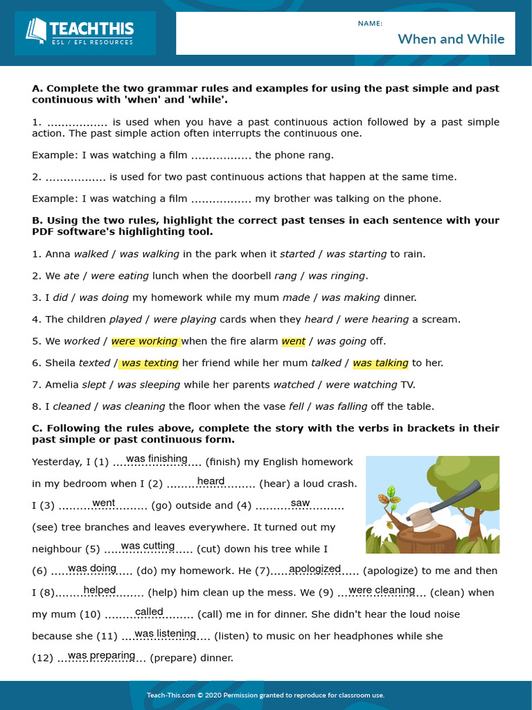 When and While Interactive Worksheet | PDF | Linguistics | Grammar