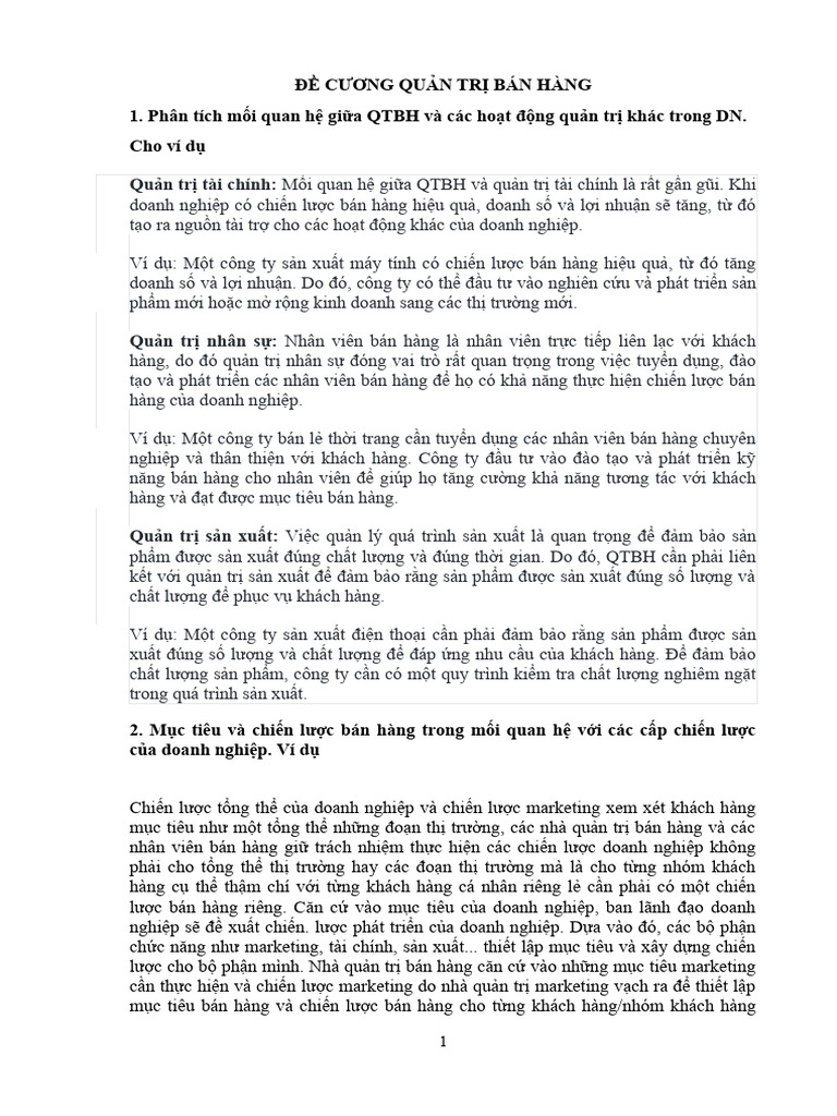 đề cương quản trị bán hàng | PDF
