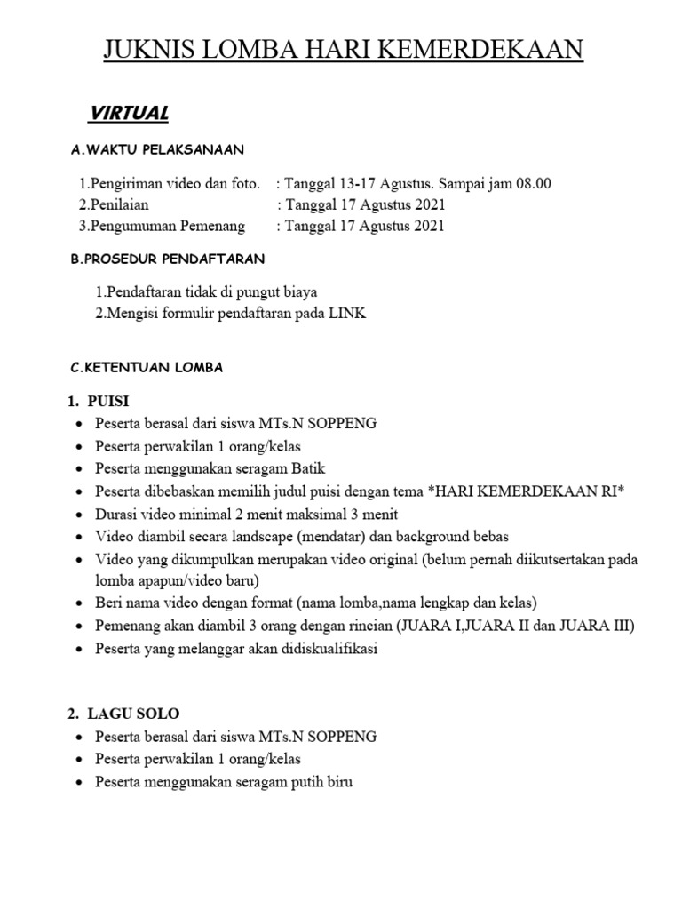 Juknis Lomba Hari Kemerdekaan Ri | PDF