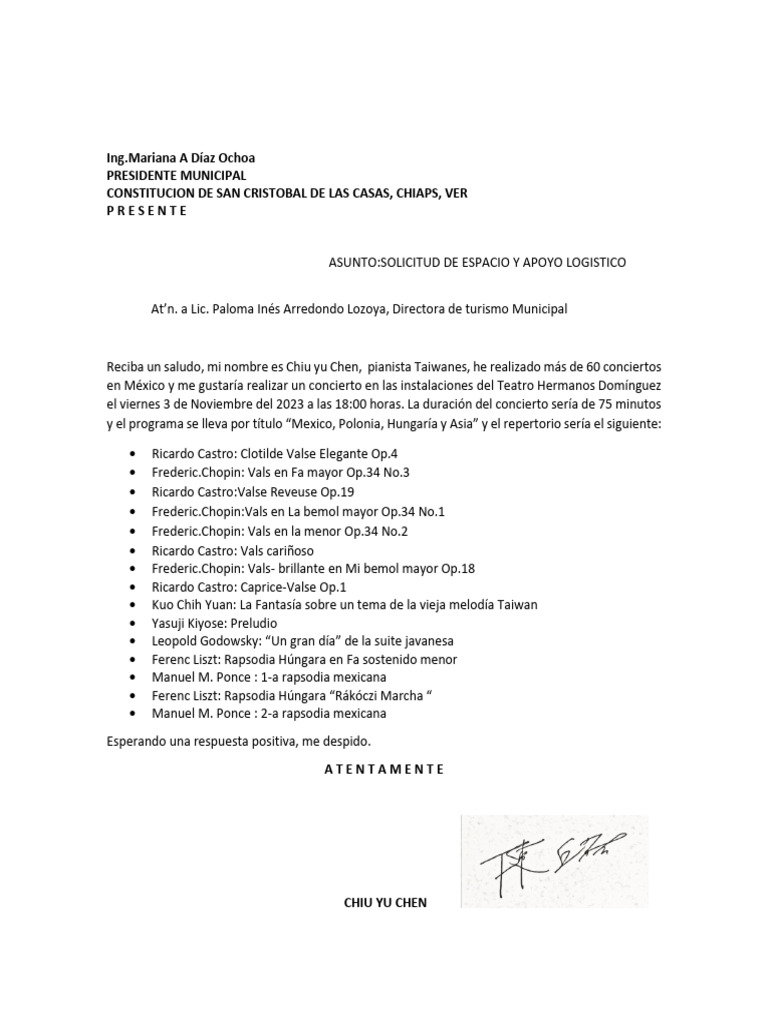 SOLICITUD CHIU YU CHEN - San Cristobal de Las Casas | PDF | Arte | Poesía