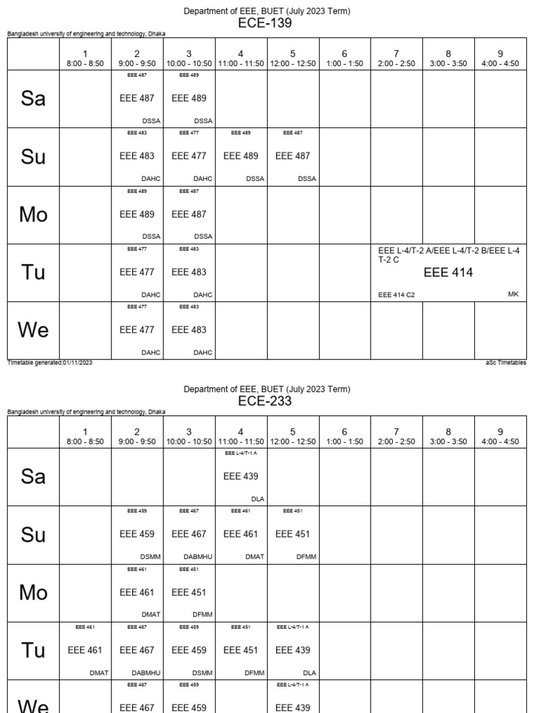 EEE BUET UG Routine July23 | PDF | Electromagnetism | Computer Science