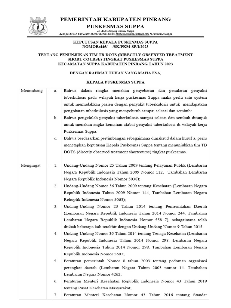Penunjukan Tim TB-DOTS Puskesmas Suppa | PDF | Pengembangan Diri ...