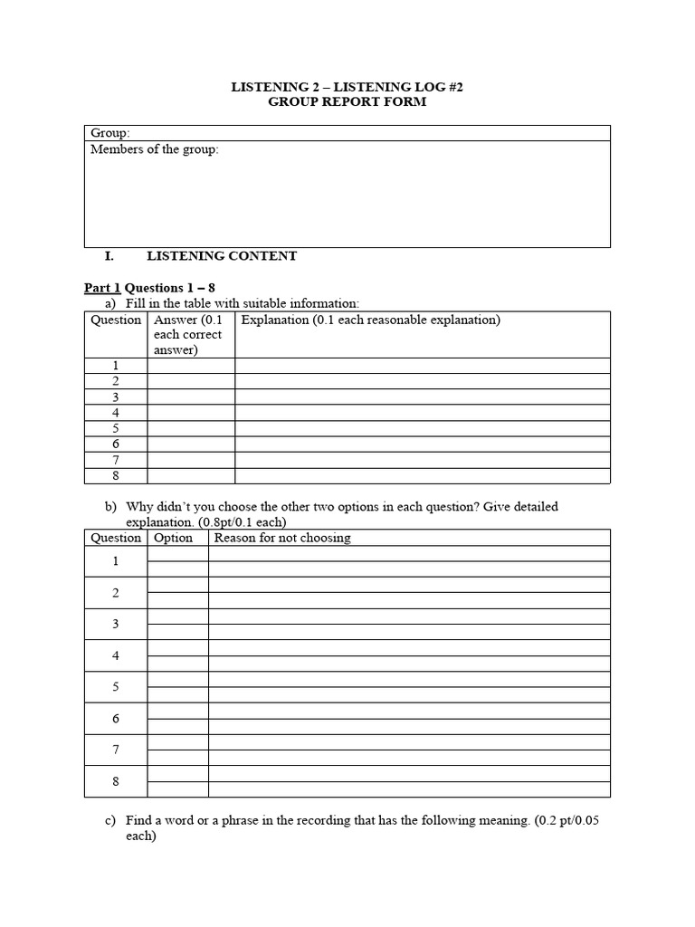 Listening Log #2 Group Report Template | PDF | Cognitive Science ...