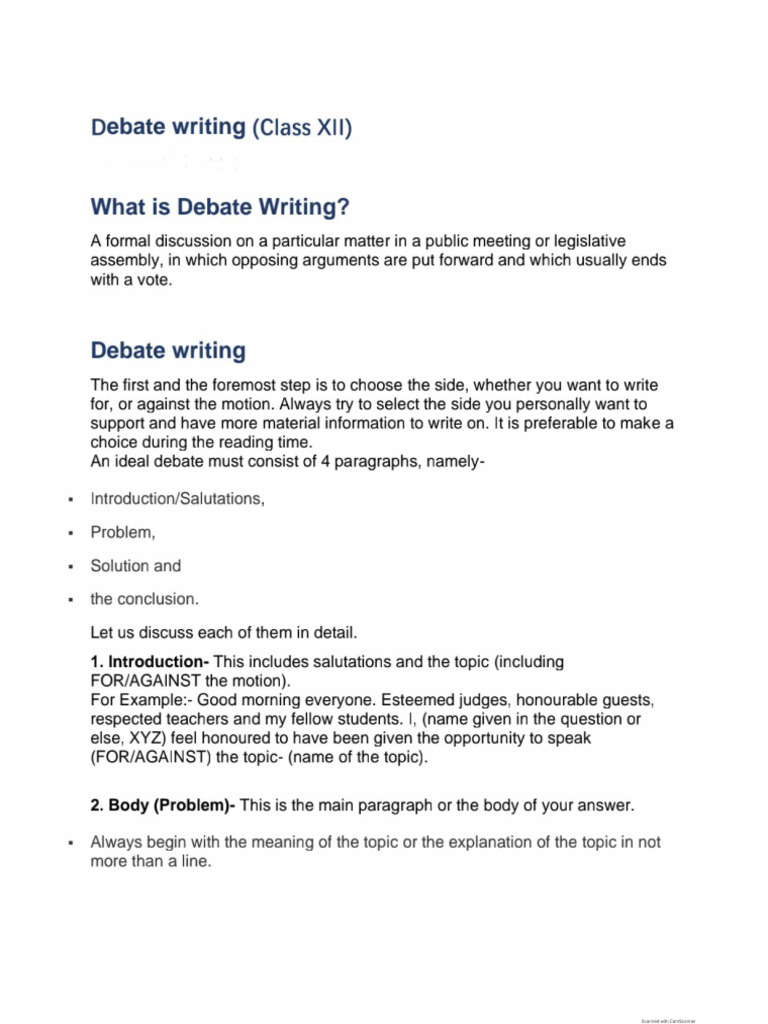 Debate Writing Class-Xi | PDF