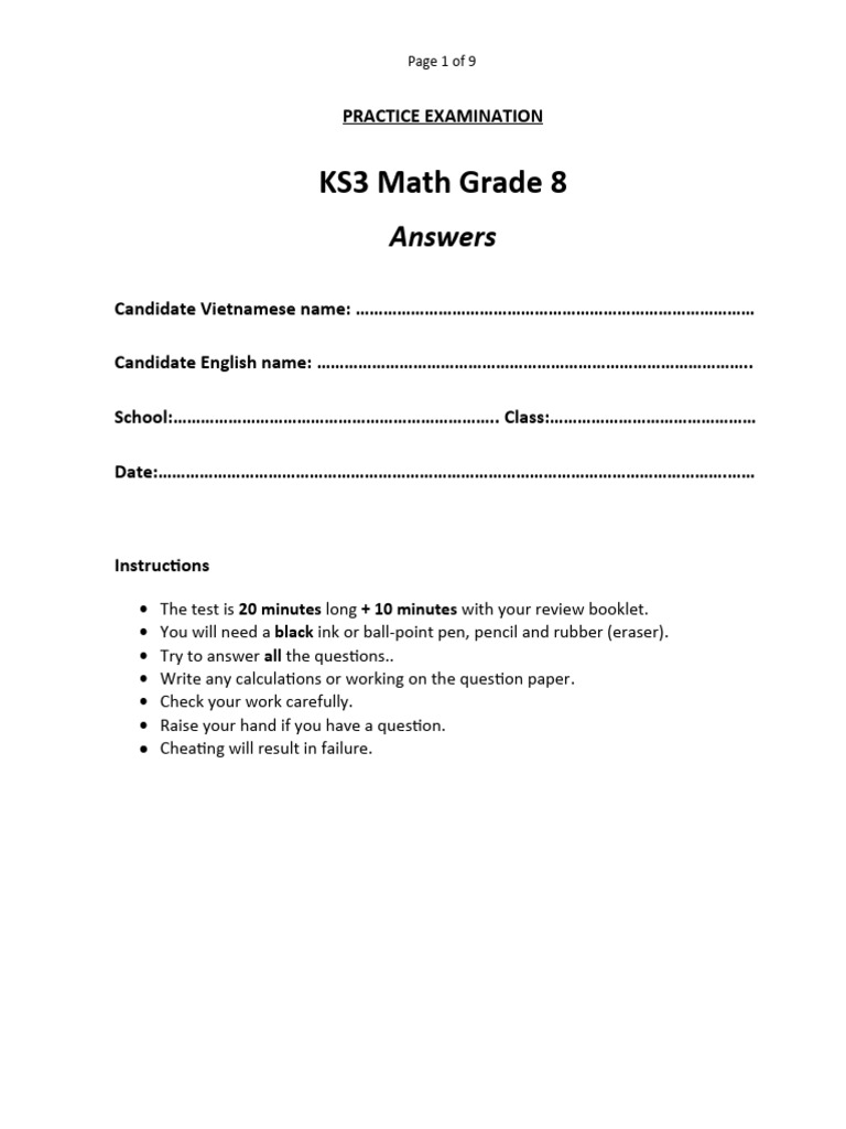 Math Practice Test - Answers (Updated) | PDF | Significant Figures | Volume