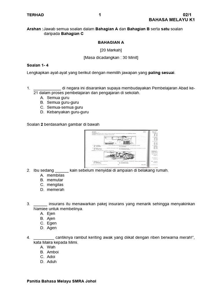 Soalan BM Kertas1 Tingkatan 1 2019 Terbaharu | PDF