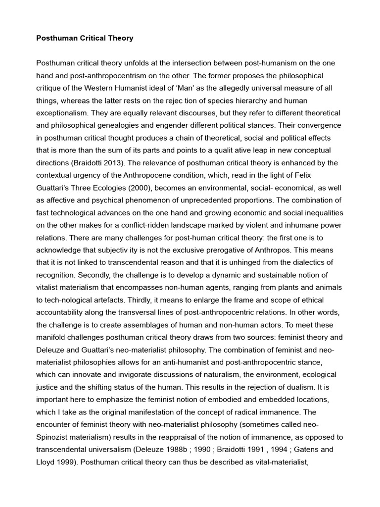 Posthuman Critical Theory Explained | PDF | Posthuman | Thought