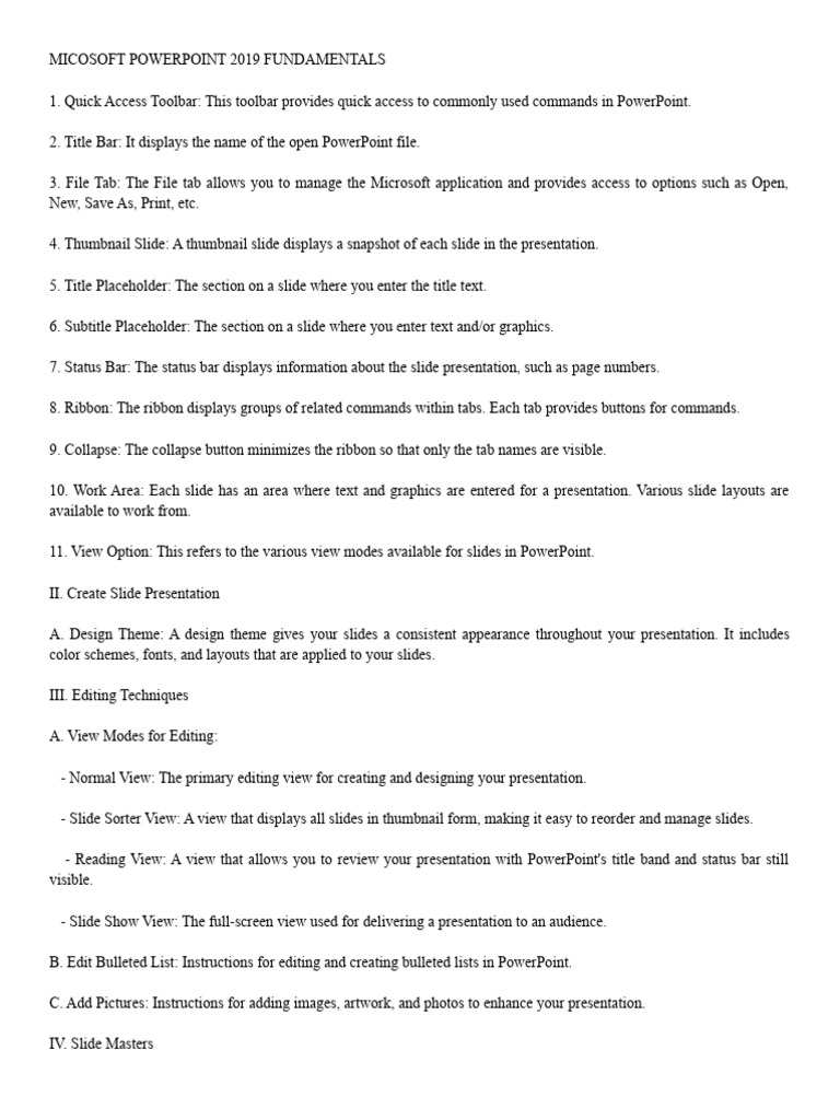 PowerPoint 2019 Fundamentals Guide | PDF | Microsoft Power Point ...