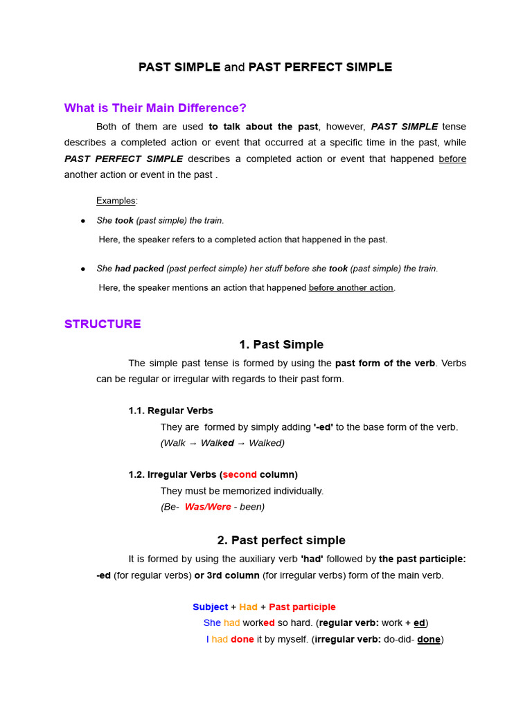 Past Tenses: Simple vs. Perfect | PDF