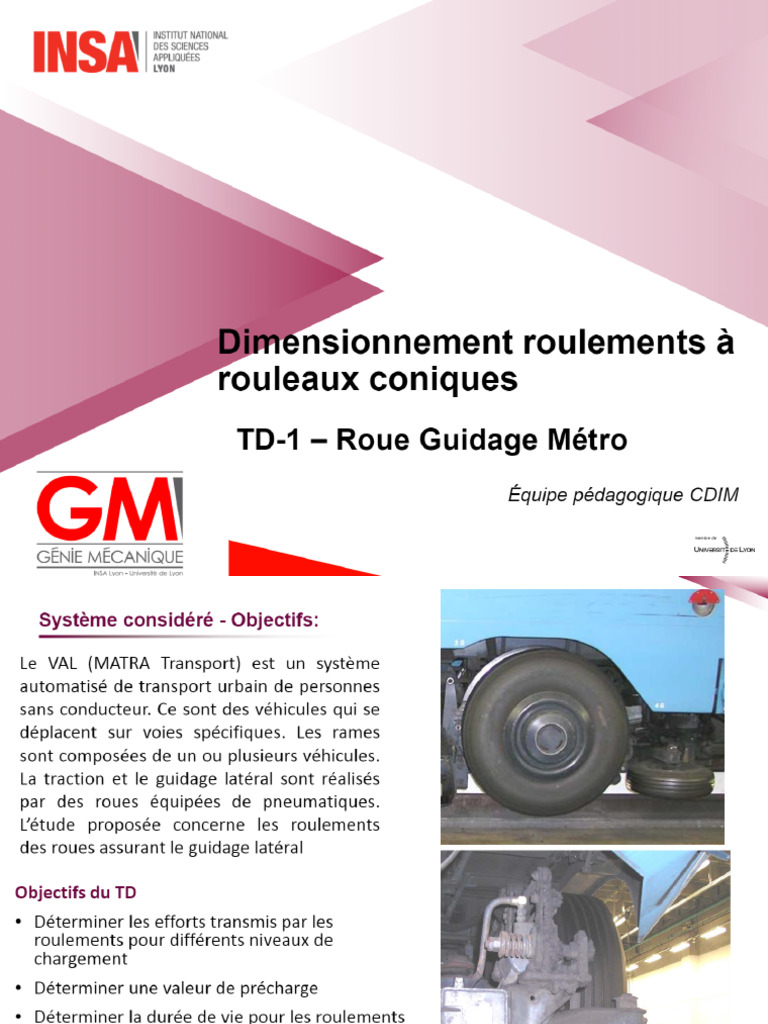 Dimensionnement Roulements à Rouleaux Coniques TD-1 Roue Guidage Métro - PDF Téléchargement ...