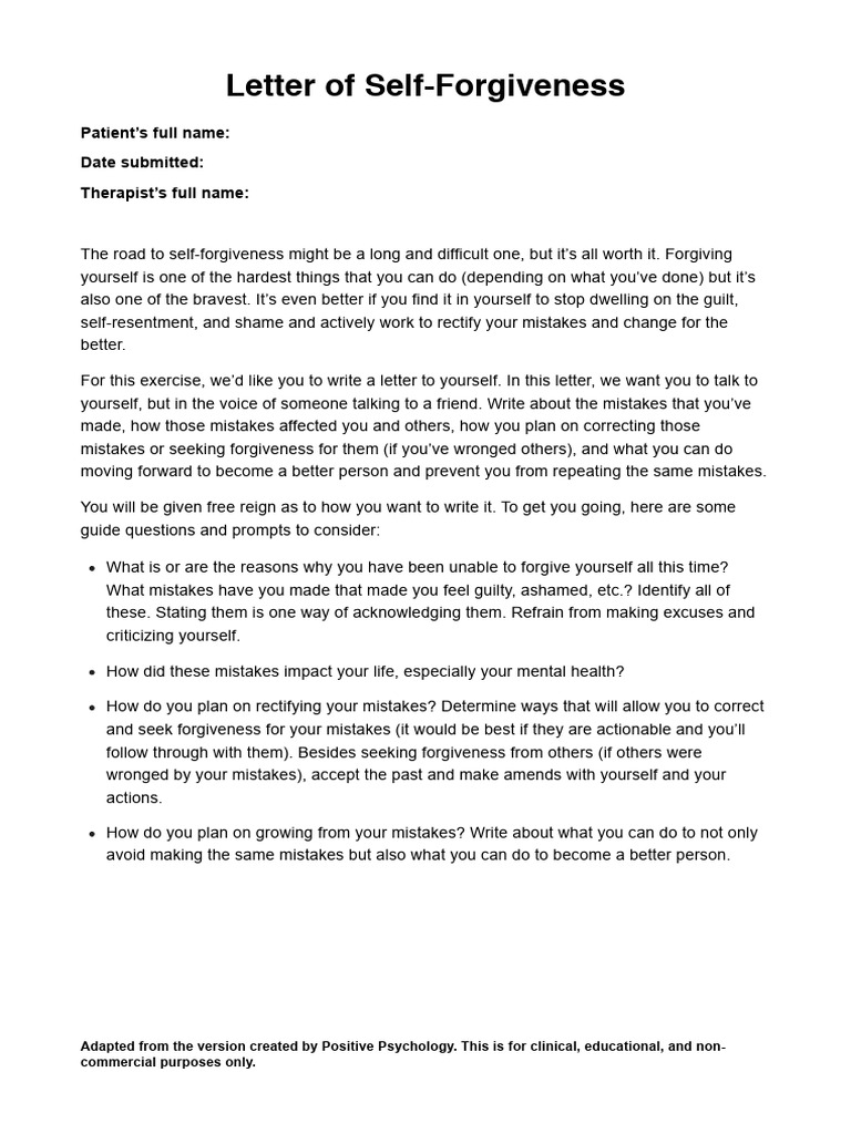 Letter of Self-Forgiveness | PDF