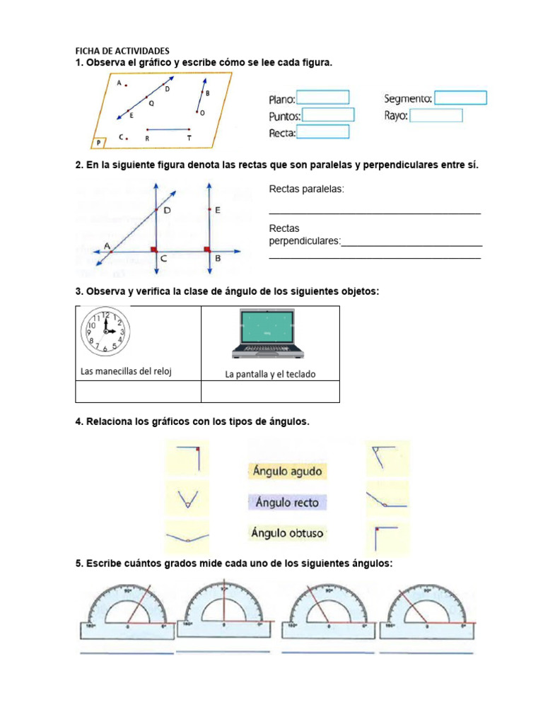 Ficha de Actividades - Angulos - Clasificacion | PDF | Matemáticas