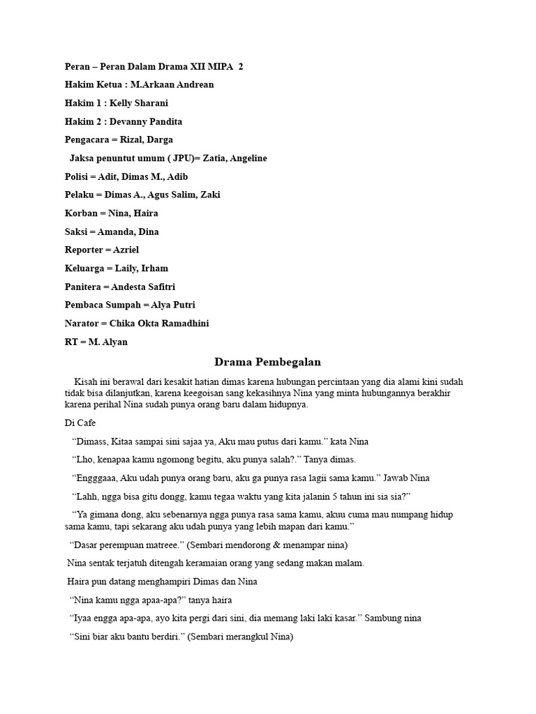 Naskah Drama Pembegalan Dan Pengadilan 12 IPA 2-1 | PDF