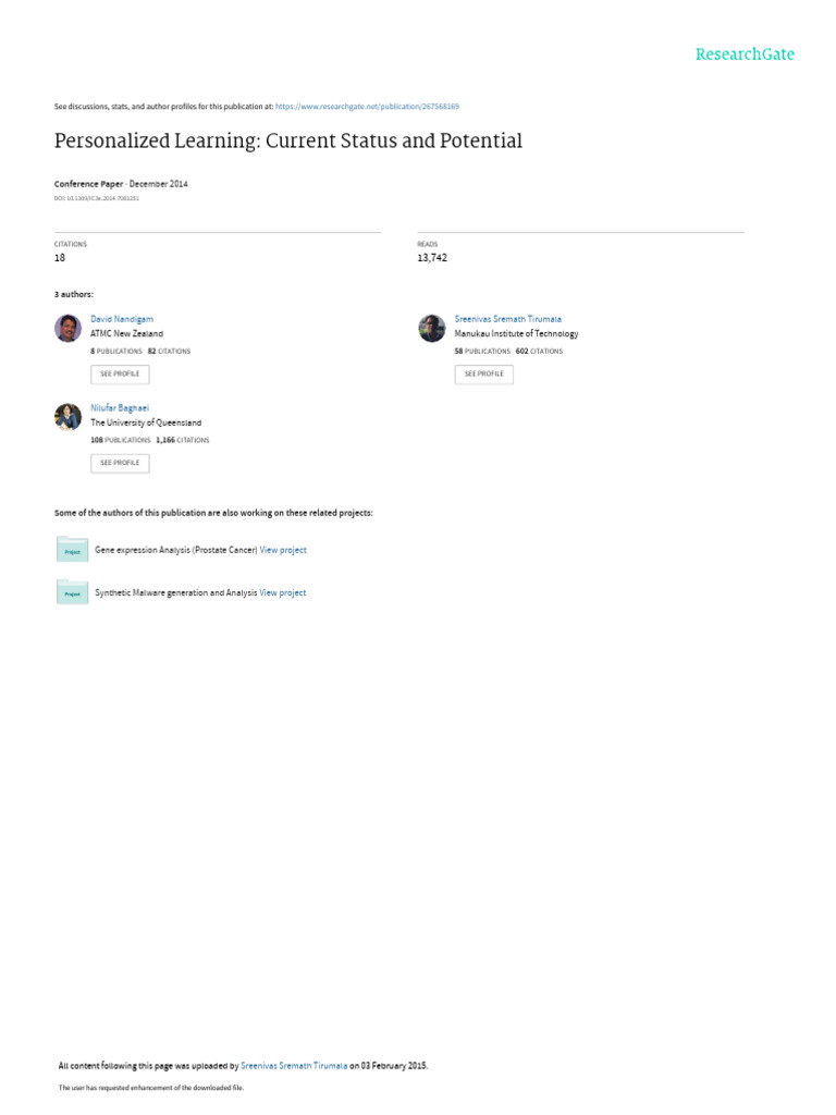 PersonalisedLearning (1) Today | PDF | Learning | Augmented Reality