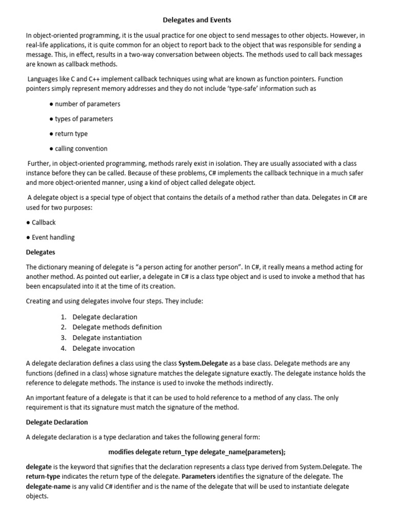 Delegates And Events Pdf Method Computer Programming Class Computer Programming