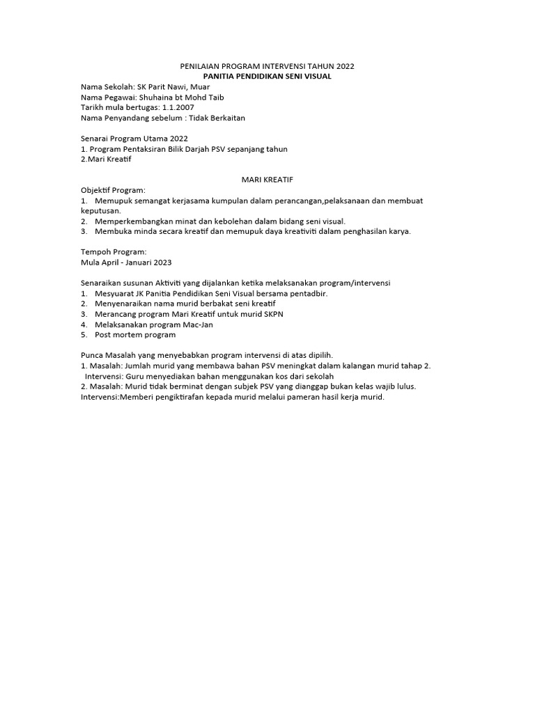 Evaluasi Program Seni & Literasi 2022 | PDF