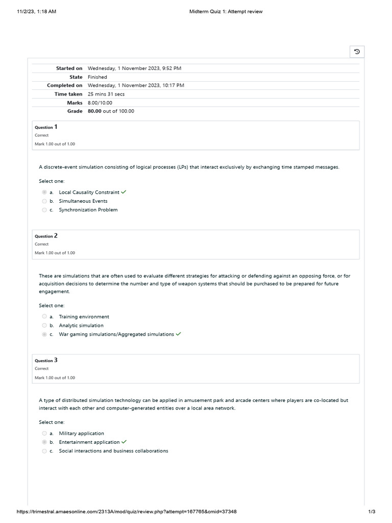 Midterm Quiz 1 - Attempt Review | PDF | Simulation | Parallel Computing Midterm Quiz 1 - Attempt Review | PDF | Simulation | Parallel Computing