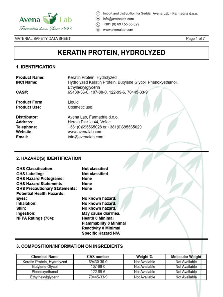 Hydrolyzed Keratin Protein MSDS | PDF | Firefighting | Personal ...