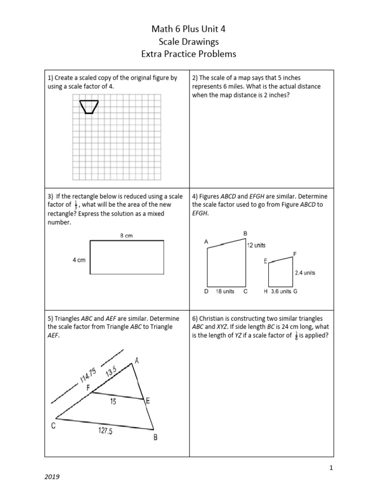 Math 6 Plus Unit 4 Scale Drawings Extra Practice Problems | PDF | Area | Length