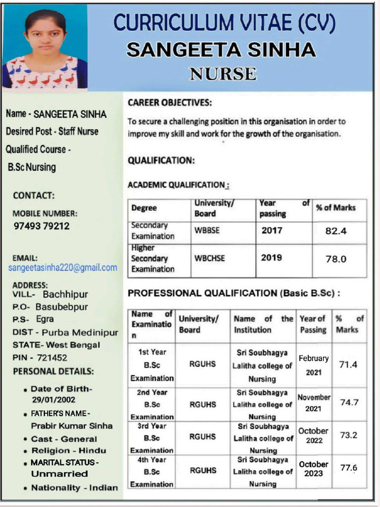 Sangeeta Sinha (CV) | PDF