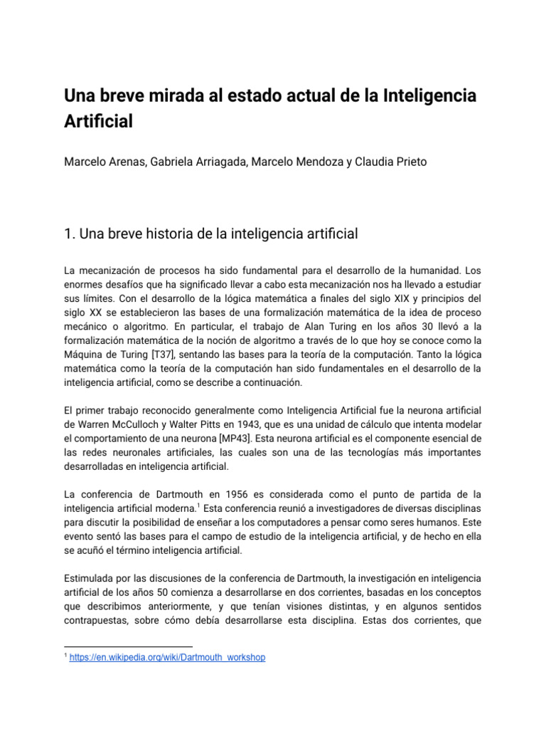 Una Breve Mirada Al Estado Actual de La Inteligencia Artificial | PDF | Inteligencia artificial ...