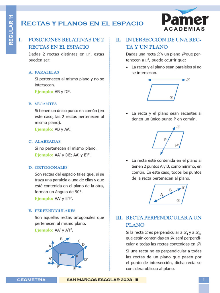 Geometría - Reg 11 - Rectas y Planos en El Espacio | PDF | Perpendicular | Triángulo