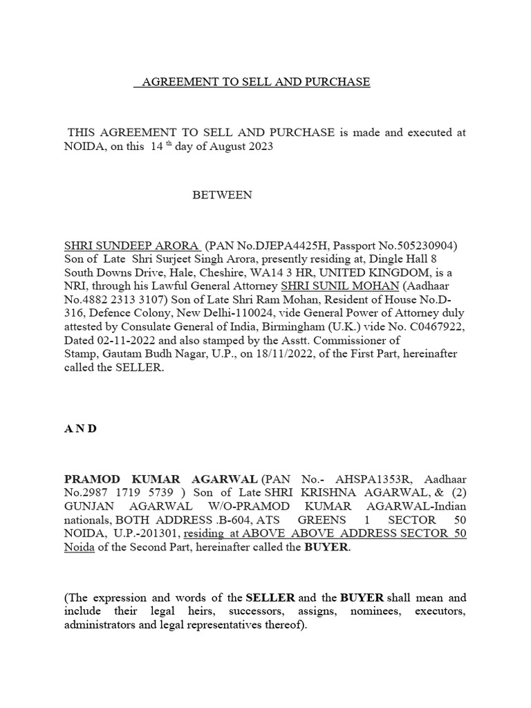 Agreement To Sell and Purchase 911 Today Final Ats | PDF | Deed | Sales