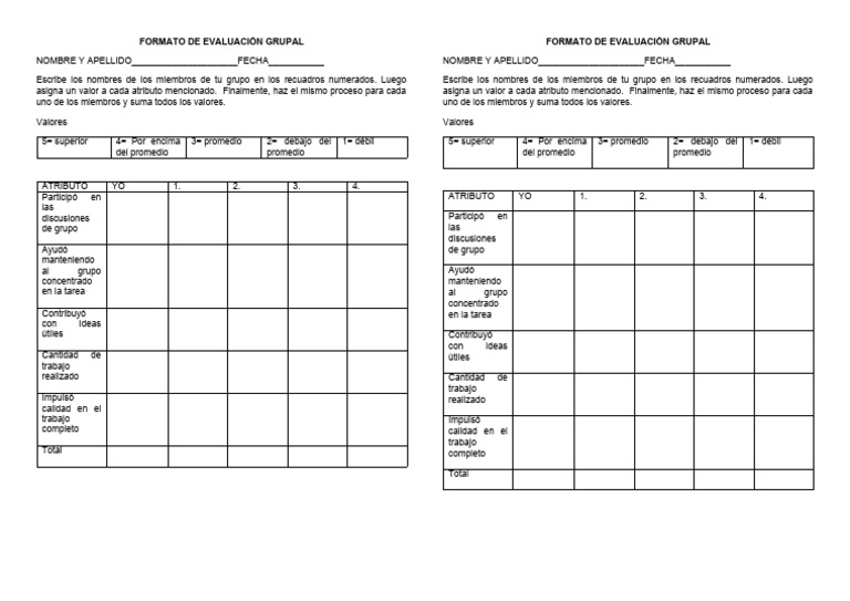 Formato de Evaluación Grupal | PDF