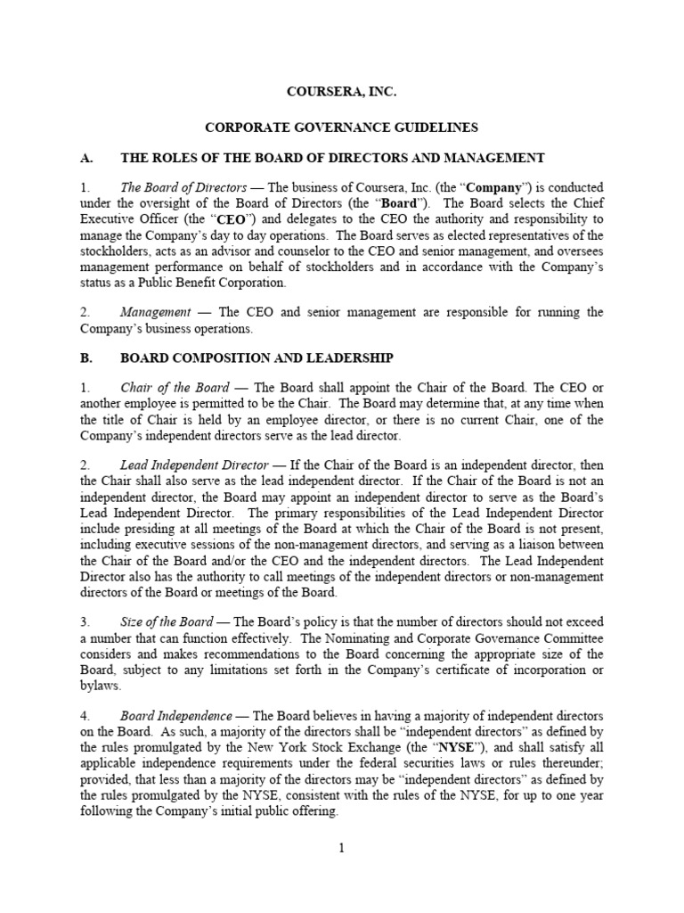 Coursera Corporate Governance Guide | PDF | Committee | Corporate ...