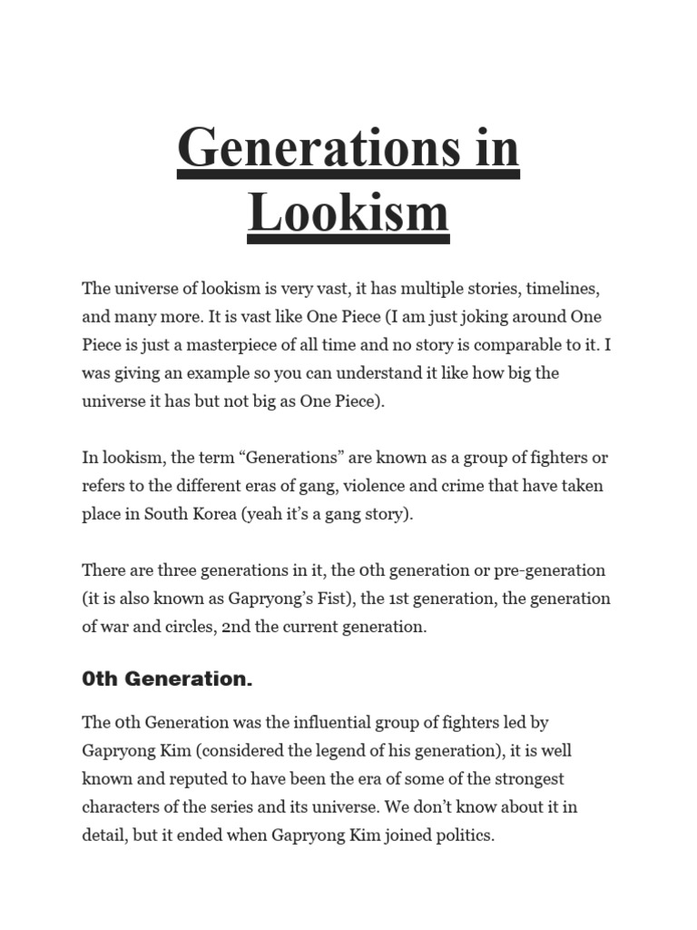 Generations in Lookism | PDF | Social Science | History