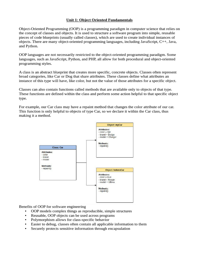 Unit 1: OOP Fundamentals | PDF | Object Oriented Programming | Class ...